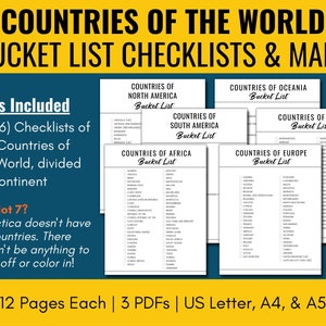 Countries of the World Bucket List Checklist & Map Bundle, 6 Printable ...