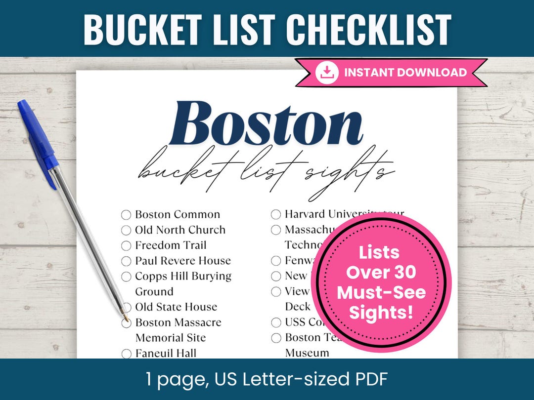 Boston Bucket List Checklist, Printable Sightseeing Travel Tracker ...