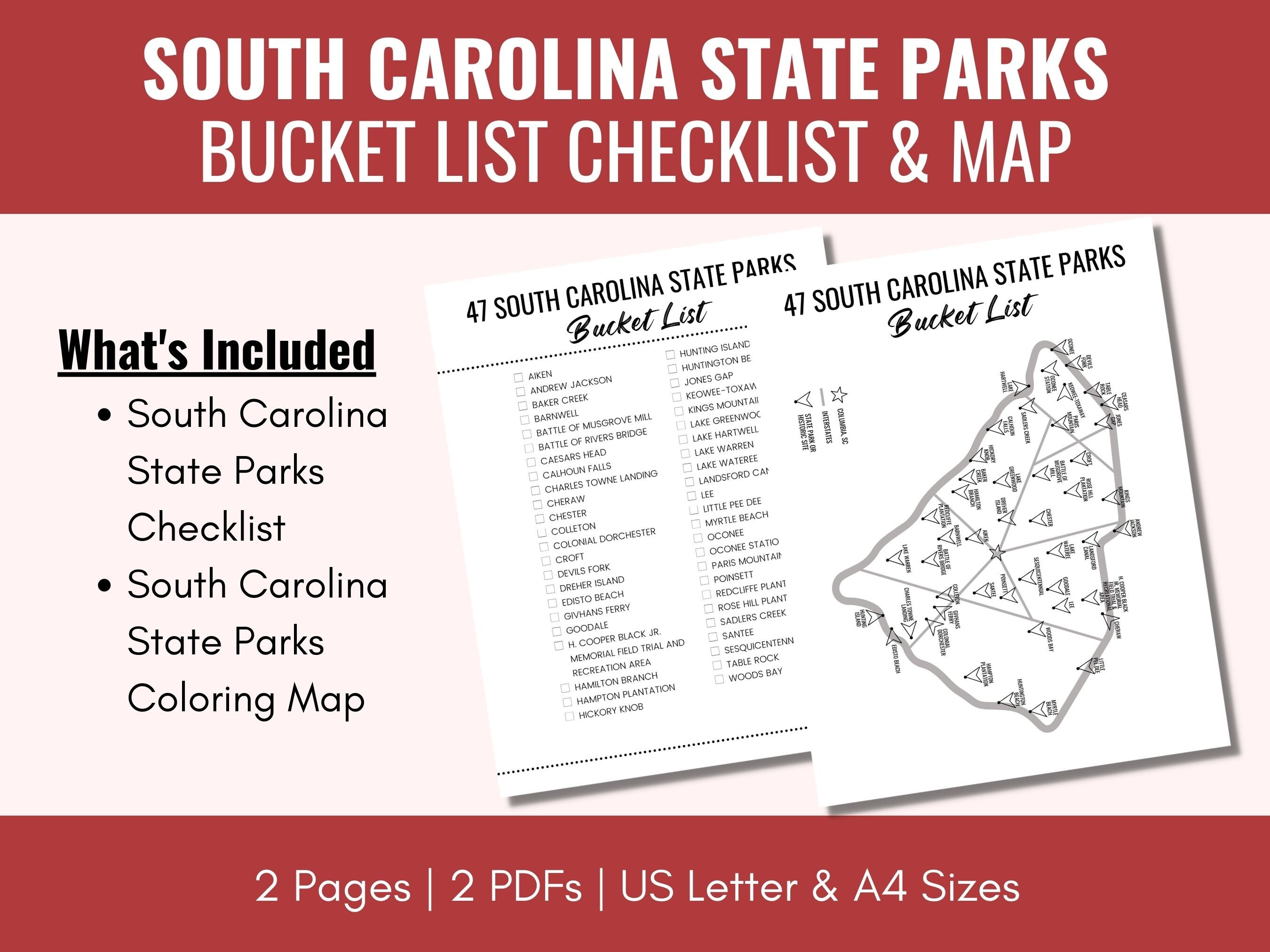 SC State Parks Bucket List Checklist & Map, Printable Parks Travel Map ...