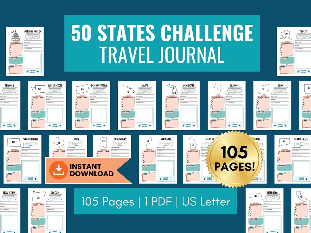 50 States Challenge Travel Journal, My 50 States Adventure Journal ...