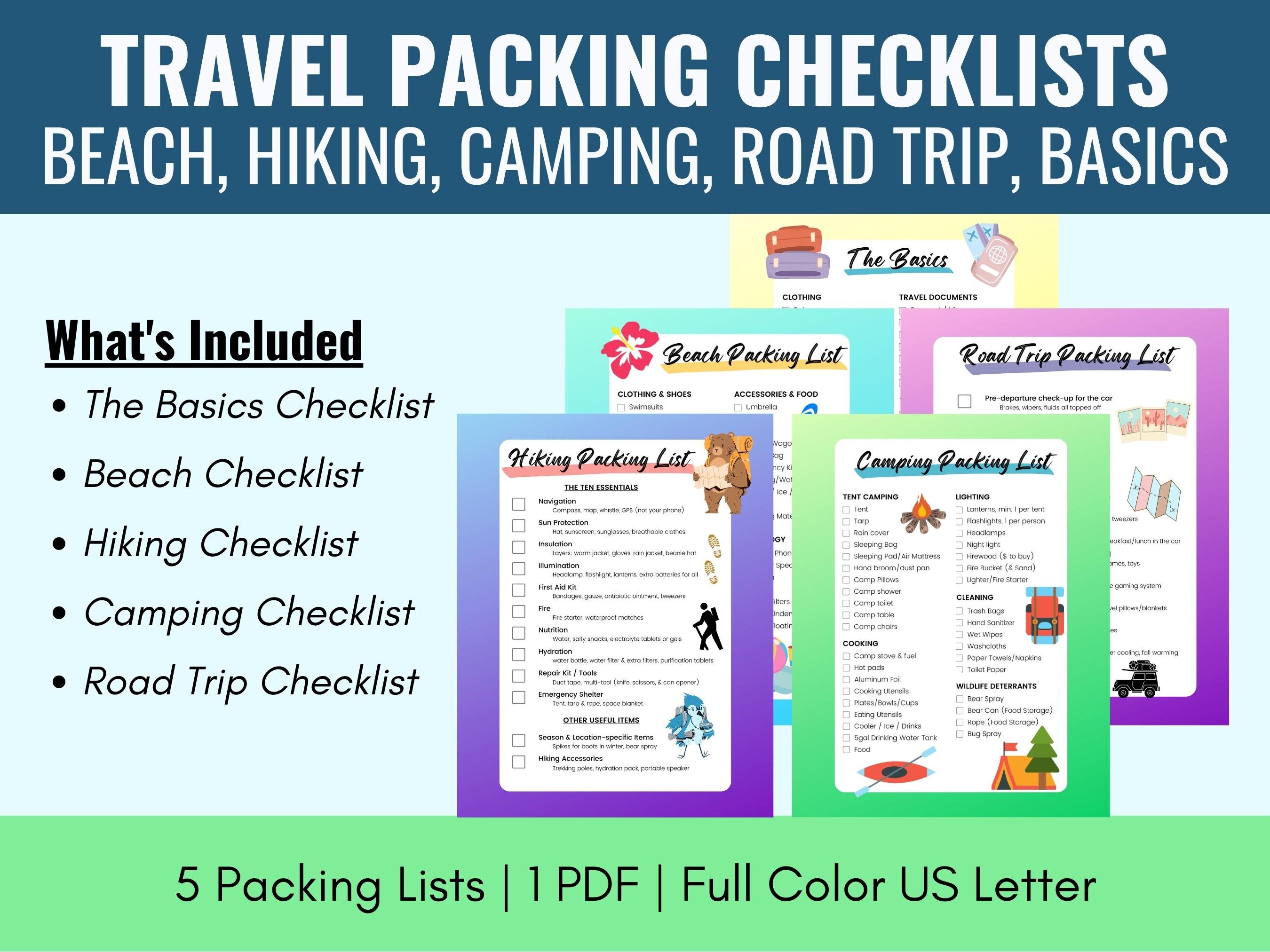 Ultimate Travel Packing List Printables, Includes Hiking, Camping ...
