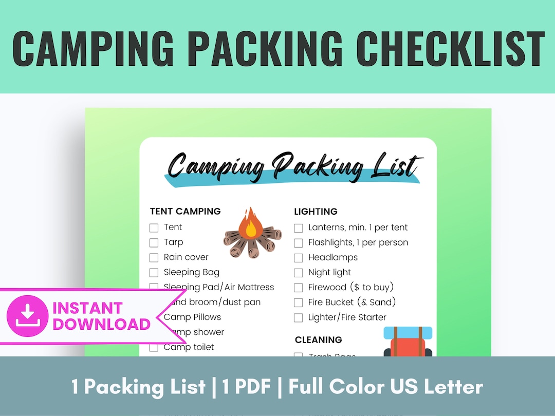 Camping Packing List PDF, Printable Camping Trip Packing Checklist ...