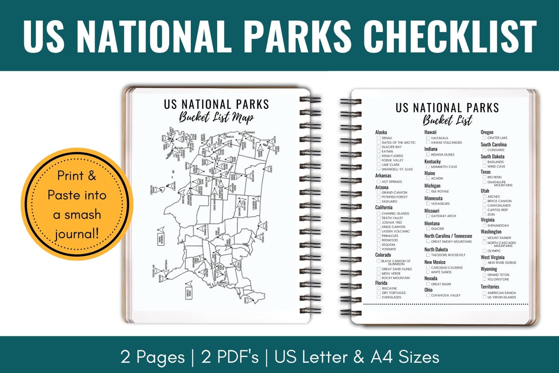 US National Parks Bucket List and Map PRINTABLE 63 Parks | Etsy