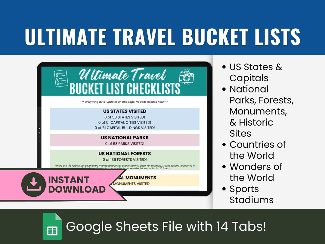 Ultimate Travel Bucket List Spreadsheet | US States, Countries ...