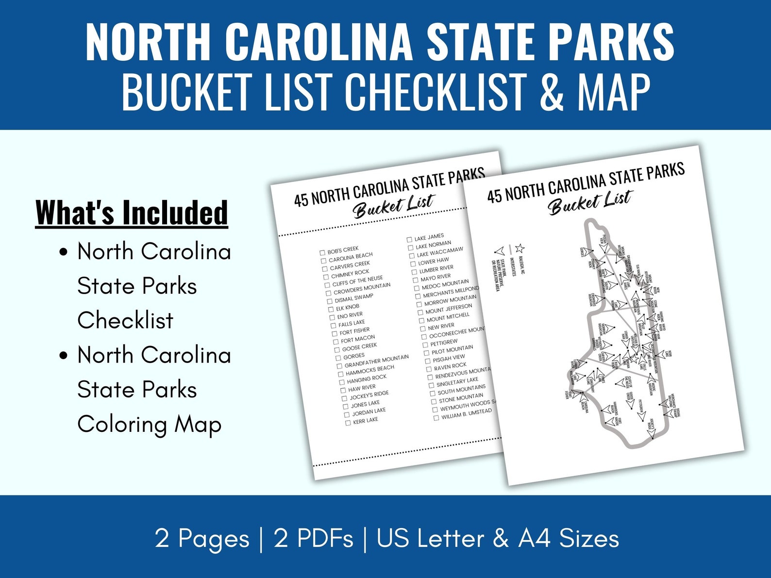 NC State Parks Bucket List Checklist & Map, Printable Parks Travel Map ...