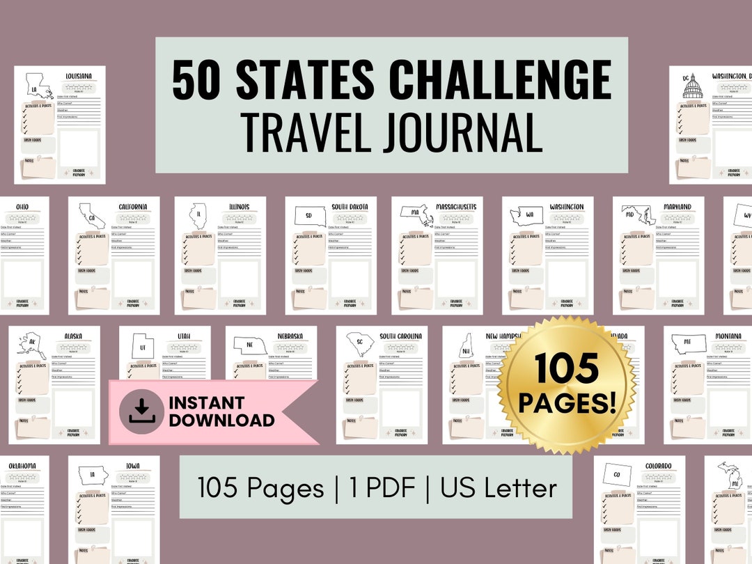 50 States Challenge Travel Journal, My 50 States Adventure Journal ...