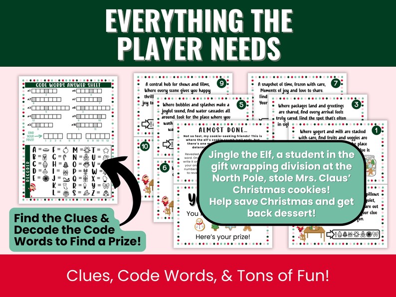 Indoor Christmas Scavenger Hunt, Printable Christmas Elf Treasure Hunt ...