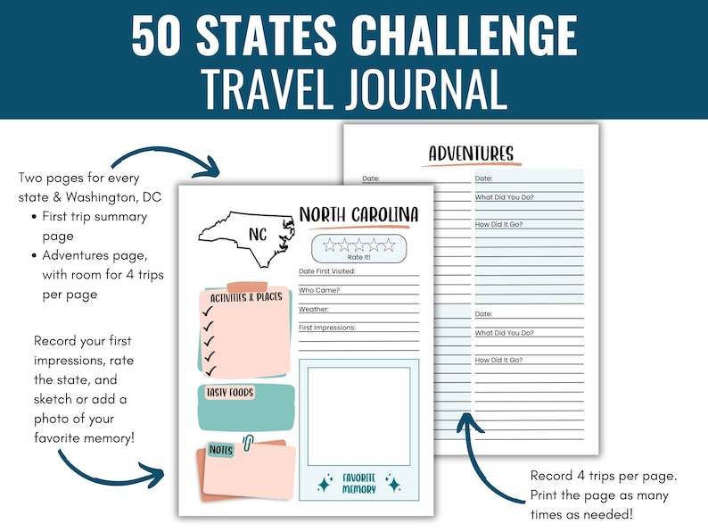 50 States Challenge Travel Journal, My 50 States Adventure Journal ...