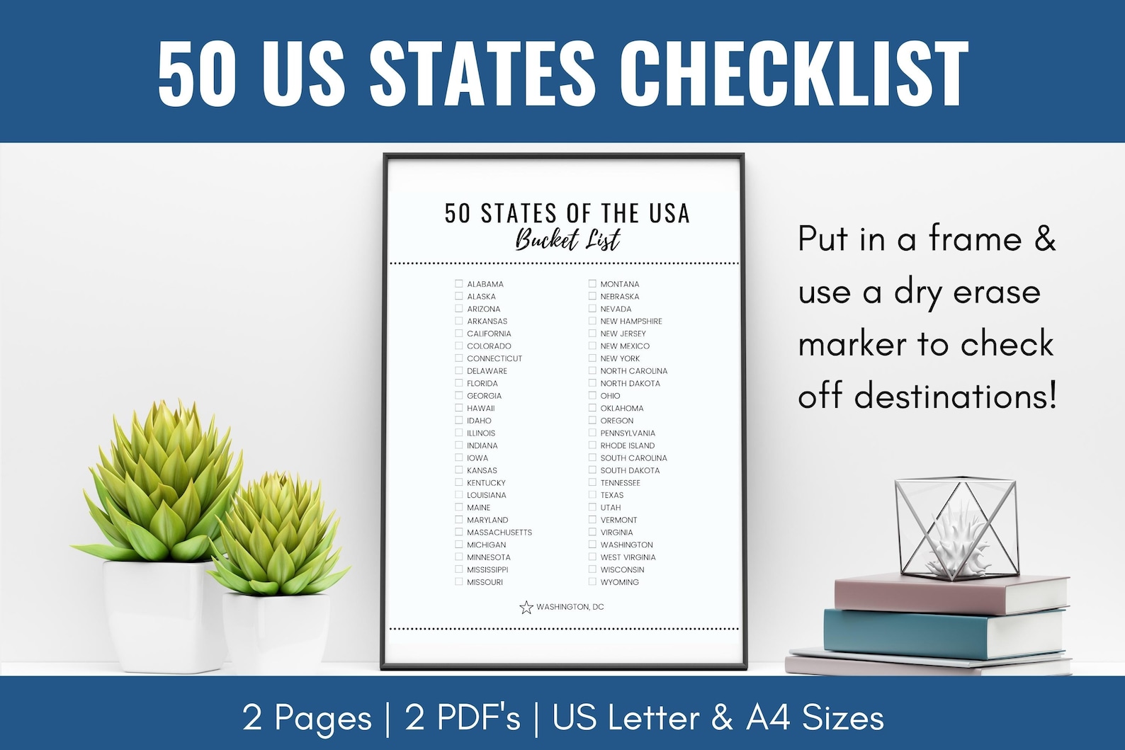 United States Bucket List and Coloring Map PRINTABLE, 50 States ...