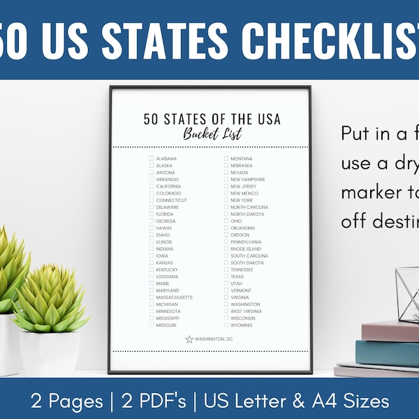 50 States Checklist - Etsy