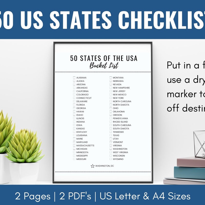 50 States Checklist - Etsy