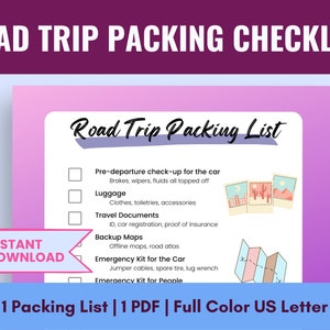 Road Trip Packing List PDF, Printable Road Trip Packing Checklist, Road ...