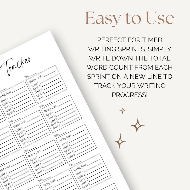 Printable Writing Sprint Tracker, Word Count Template (digital Download ...