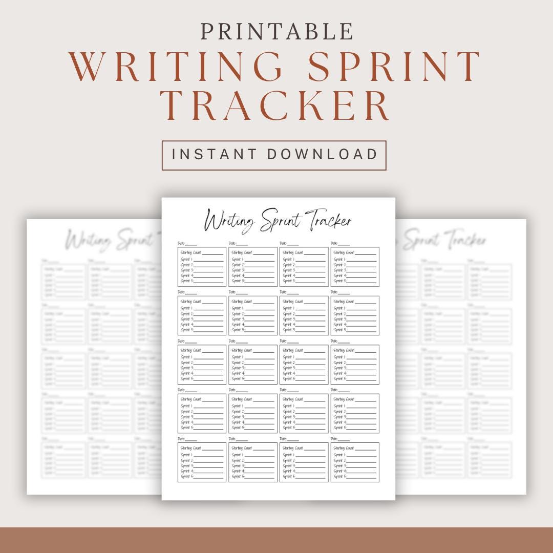 Printable Writing Sprint Tracker, Word Count Template (digital Download ...