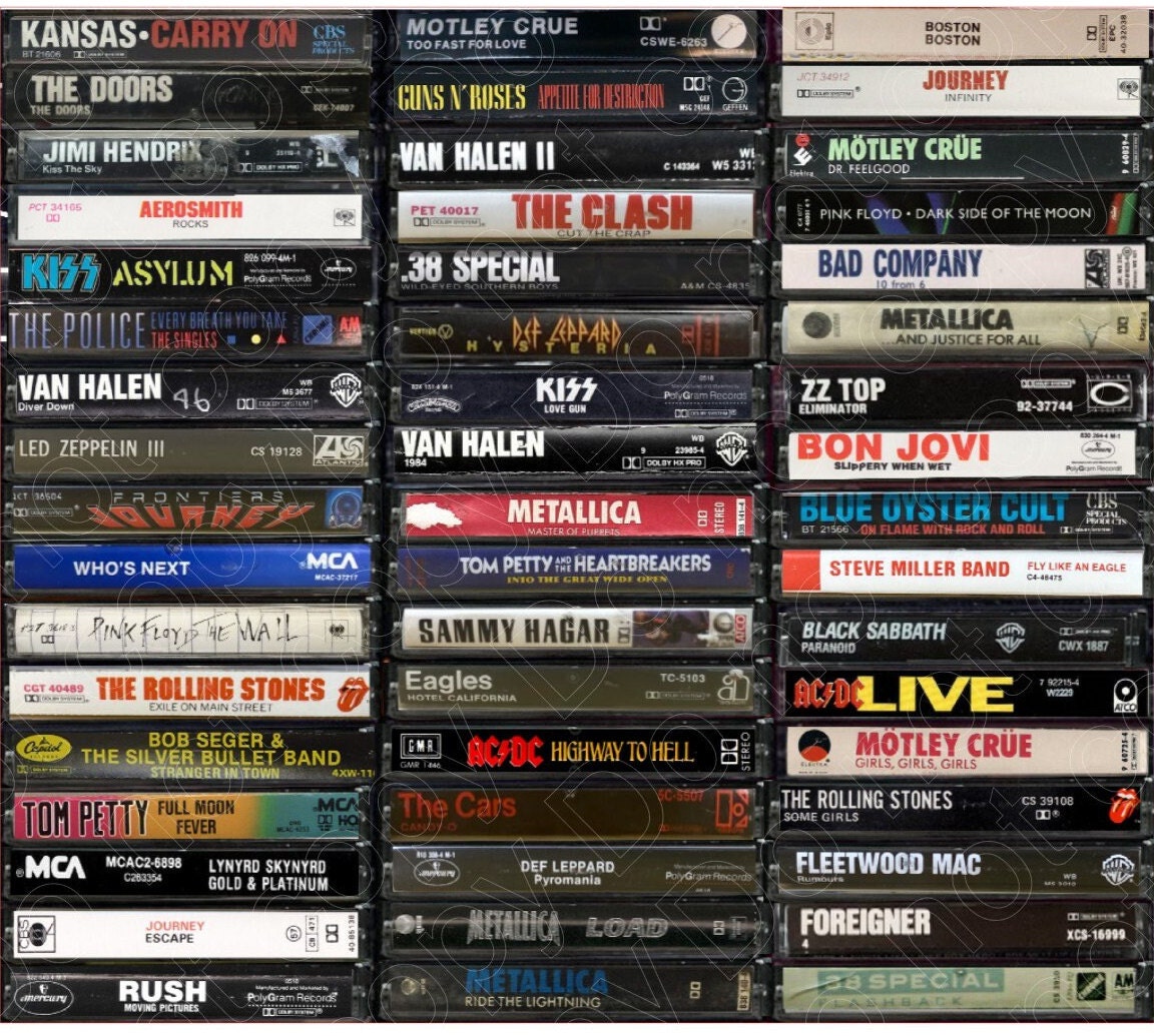 70s and 80s Rock Band Cassette Tapes 20 Oz Sublimated Stainless Steel ...
