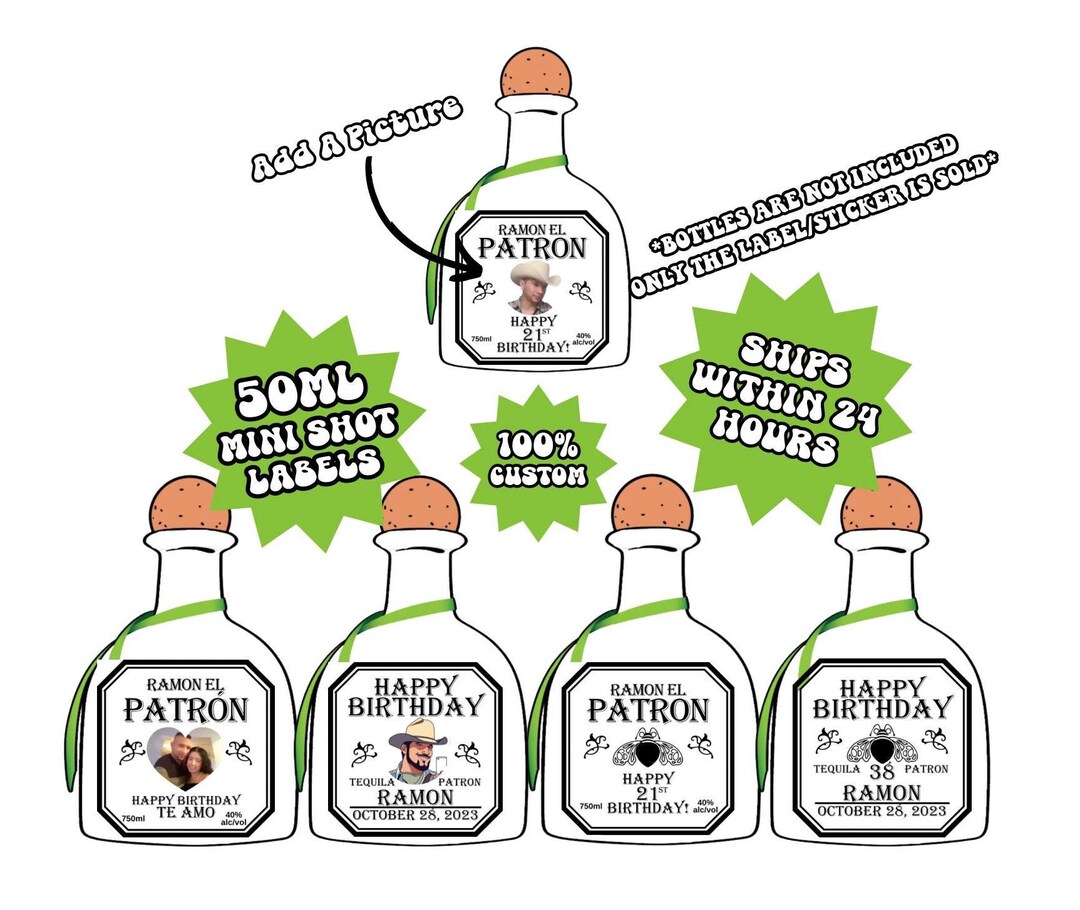 Mini Patron Tequila Custom Label 50ML, Birthday Gift, Groomsmen Gift ...