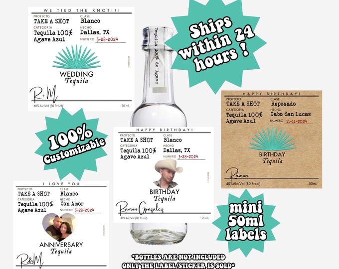 Mini Tequila Bottle Label, Party Favor Shooter Labels, Custom Casamigos ...