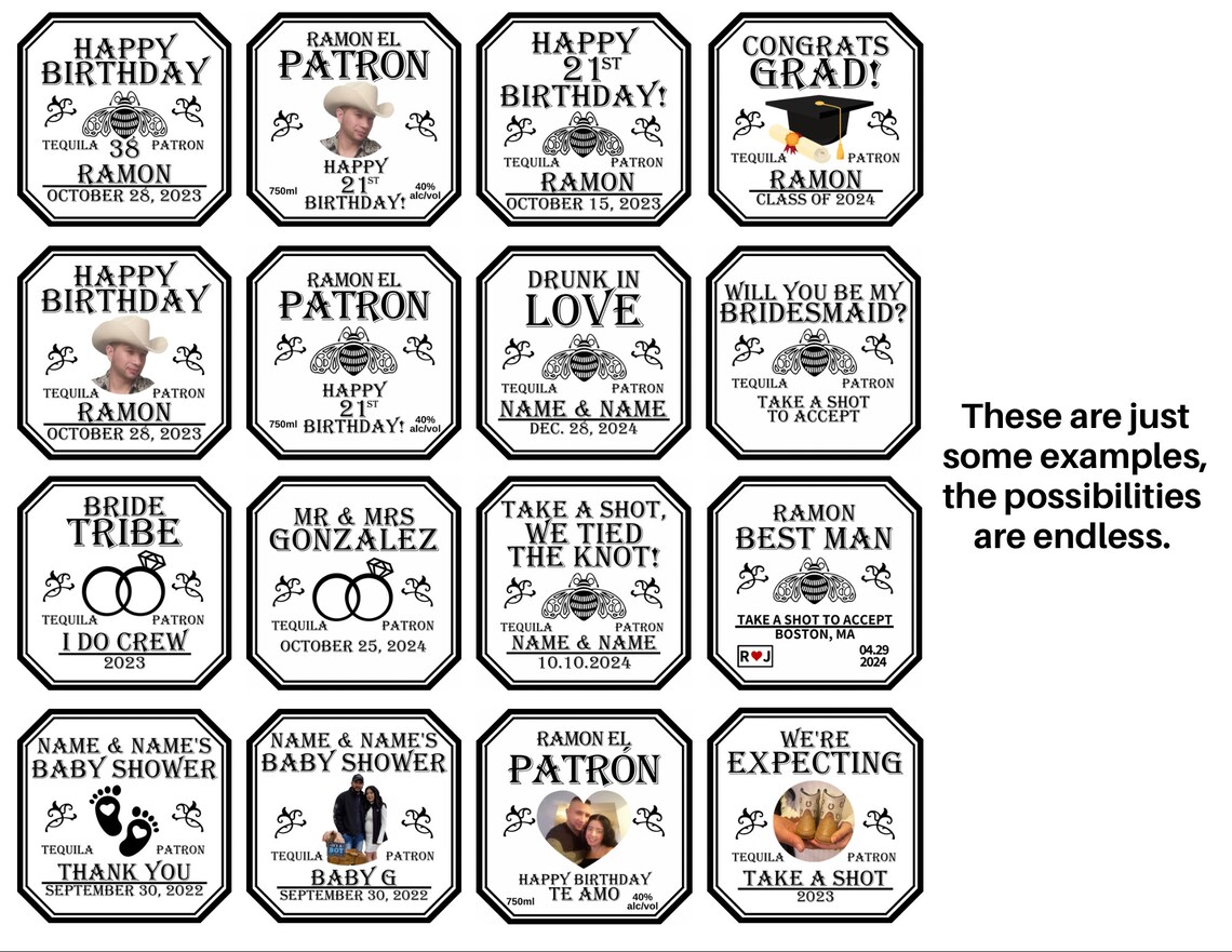 Custom Patron Label, Liquor Label, Graduation Bottle Labels, Grad Gift ...