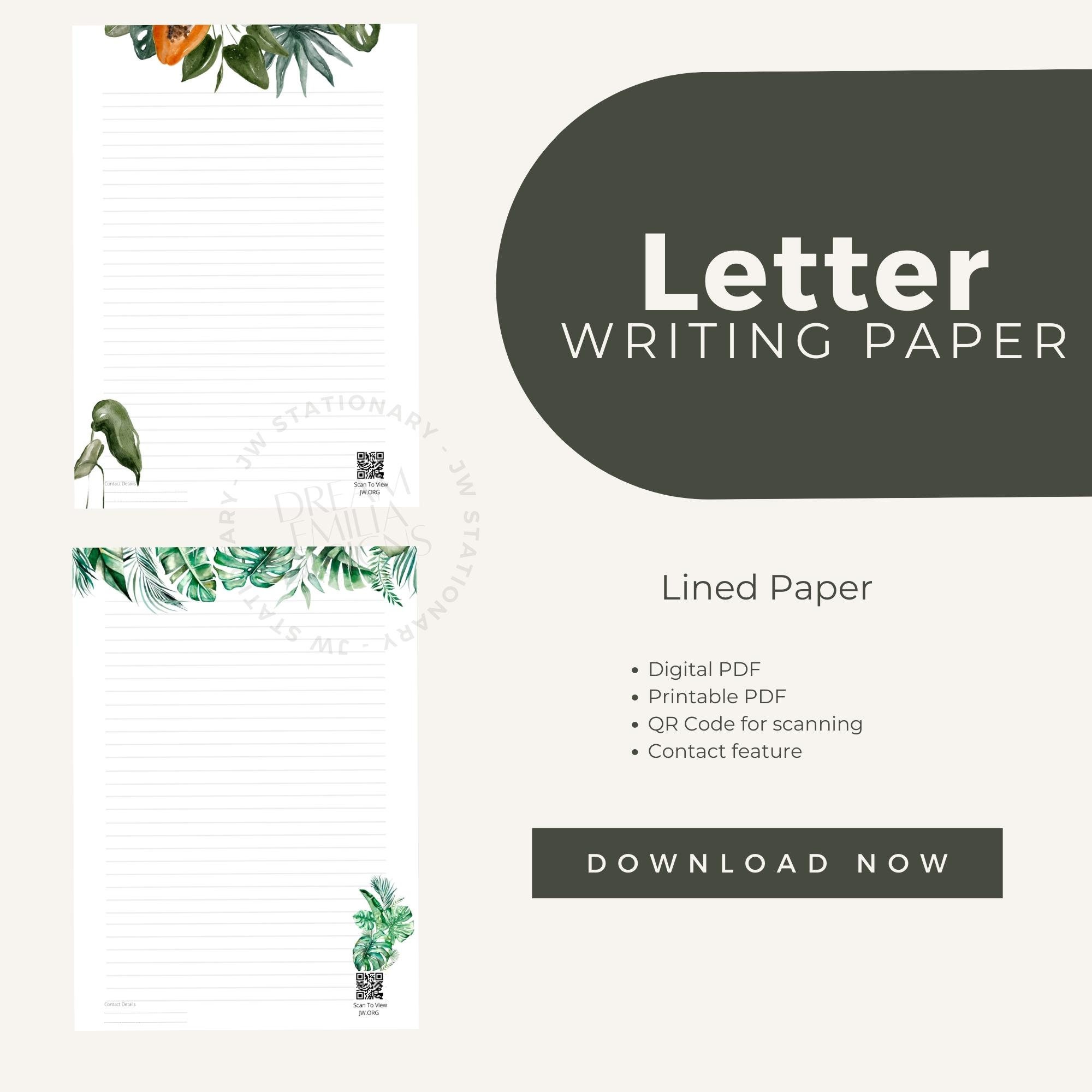 Greenery Letter Writing Paper, Lined Stationery (digital Download) - Etsy