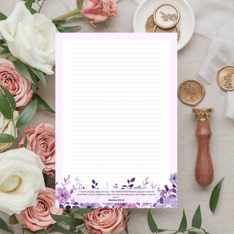 INSTANT DOWNLOAD, JW Stationery, Letter Writing Paper, Purple Flowers ...