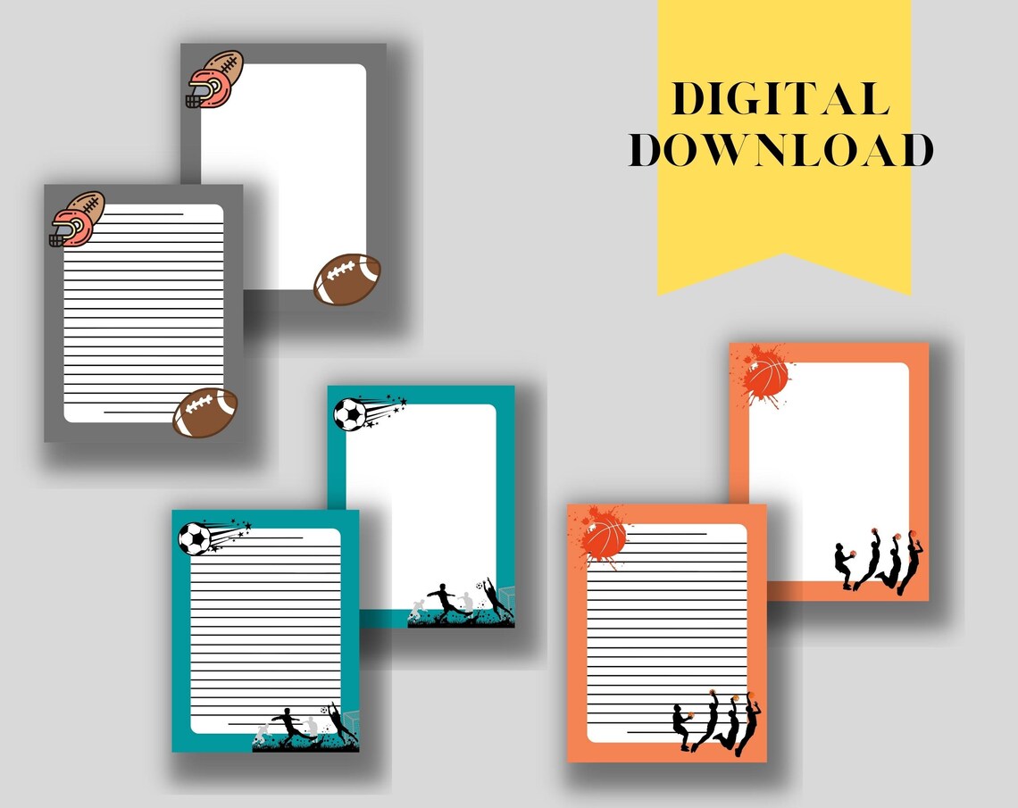 Sport Printable Stationary Set, Football/ Soccer/ Basketball, 6 ...