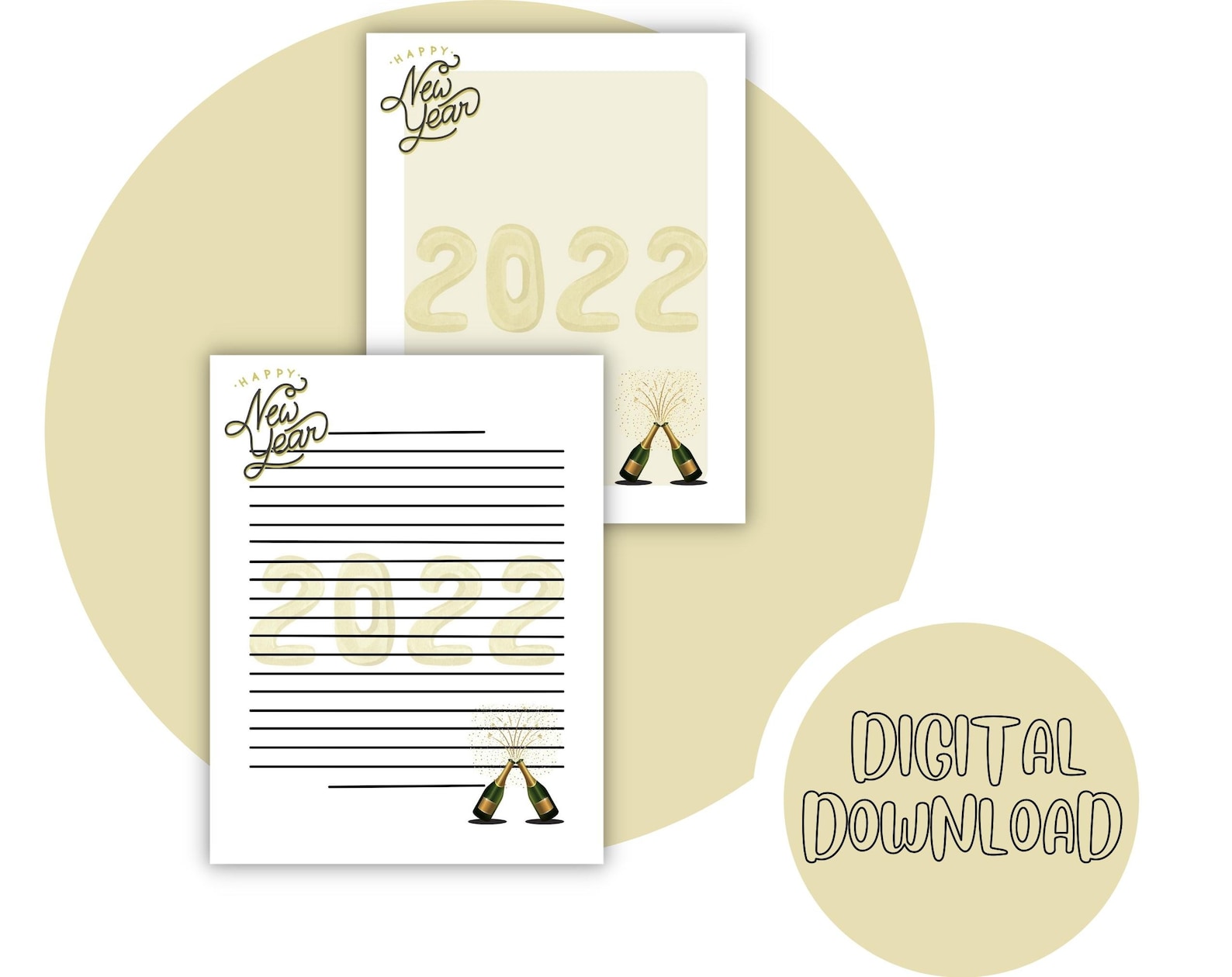 New Years 2022 Printable Instant Download Set, Stationary Set of 6 ...