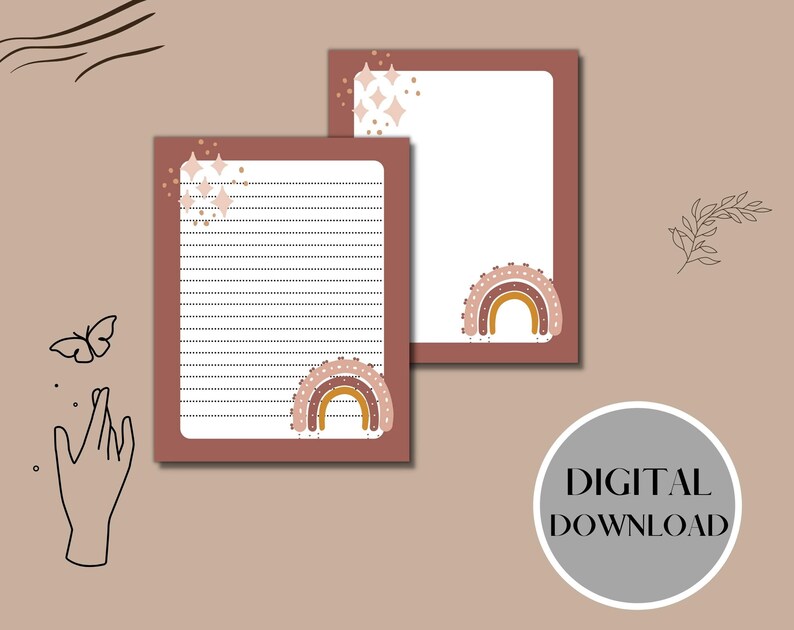 Boho Printable Stationary Paper, Lined and Unlined, Instant Digital ...