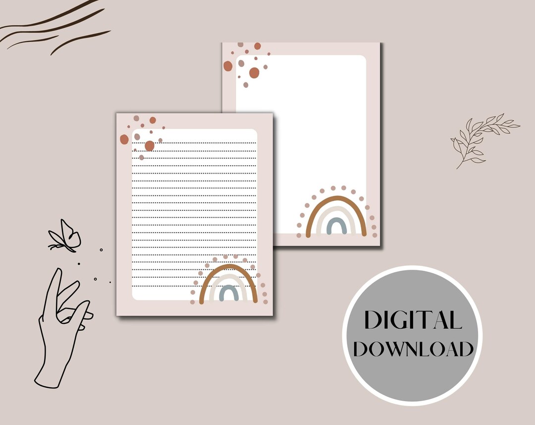 Boho Printable Stationary Paper, Lined and Unlined, Instant Digital ...