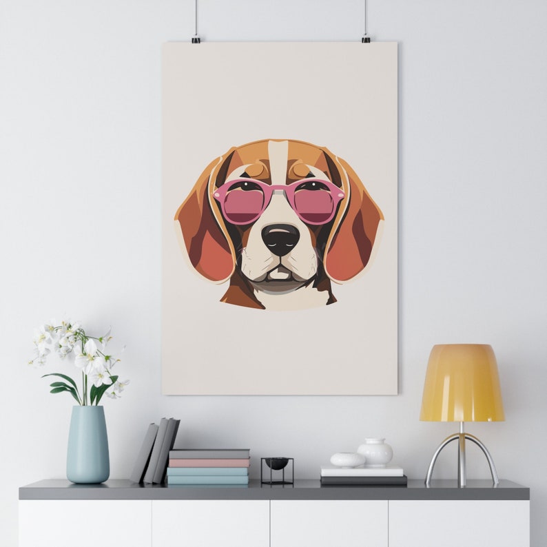 Beagle Poster: Pink Sunglasses, Minimalist Dog Art - Etsy