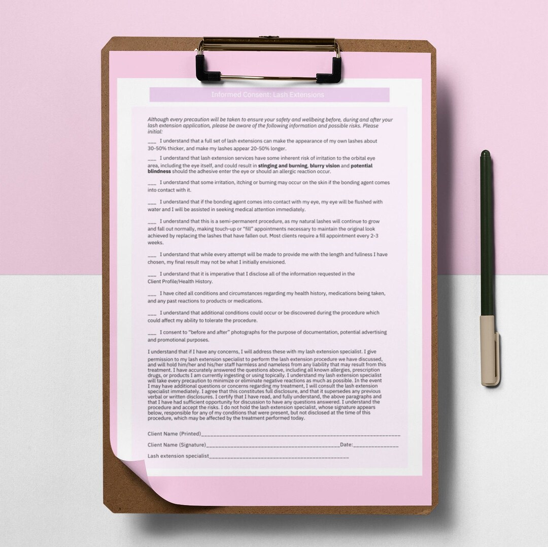 Lash Extension Client Consent Form, Digital Editable Template Consent ...