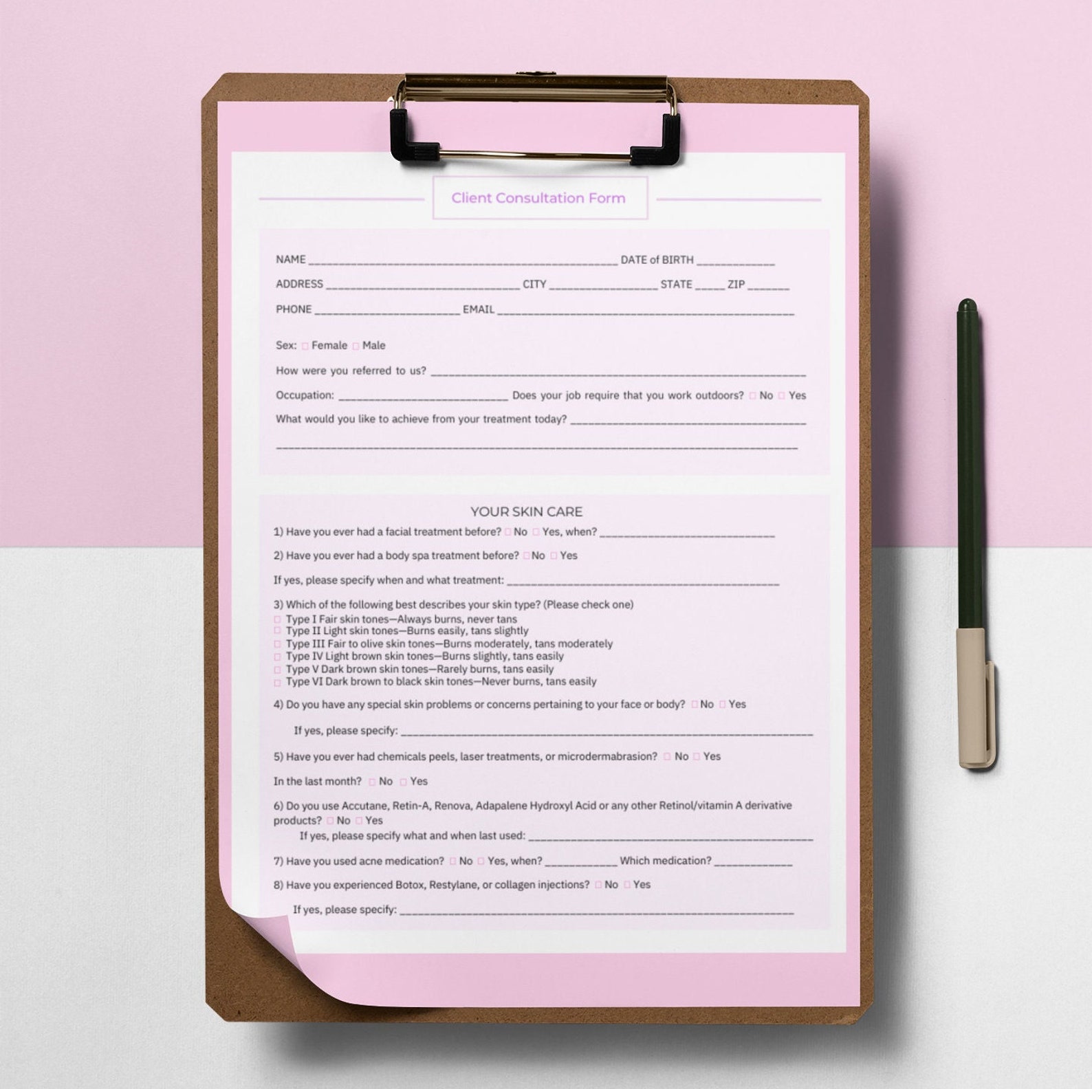 Client Consultation Form Editable Digital, Esthetician Client Intake ...