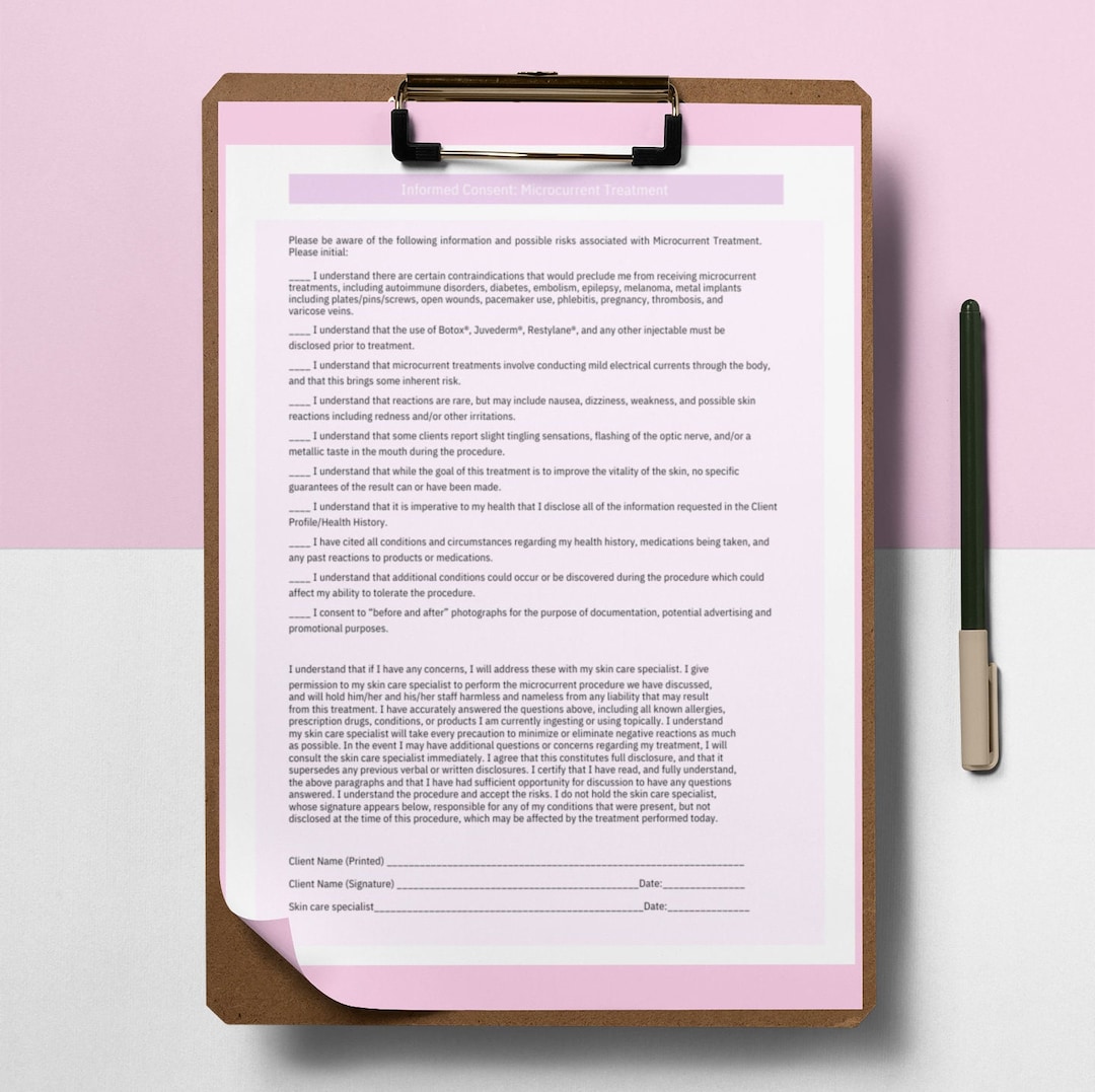 Microcurrent Client Consent Form Editable Digital, Esthetician Client ...
