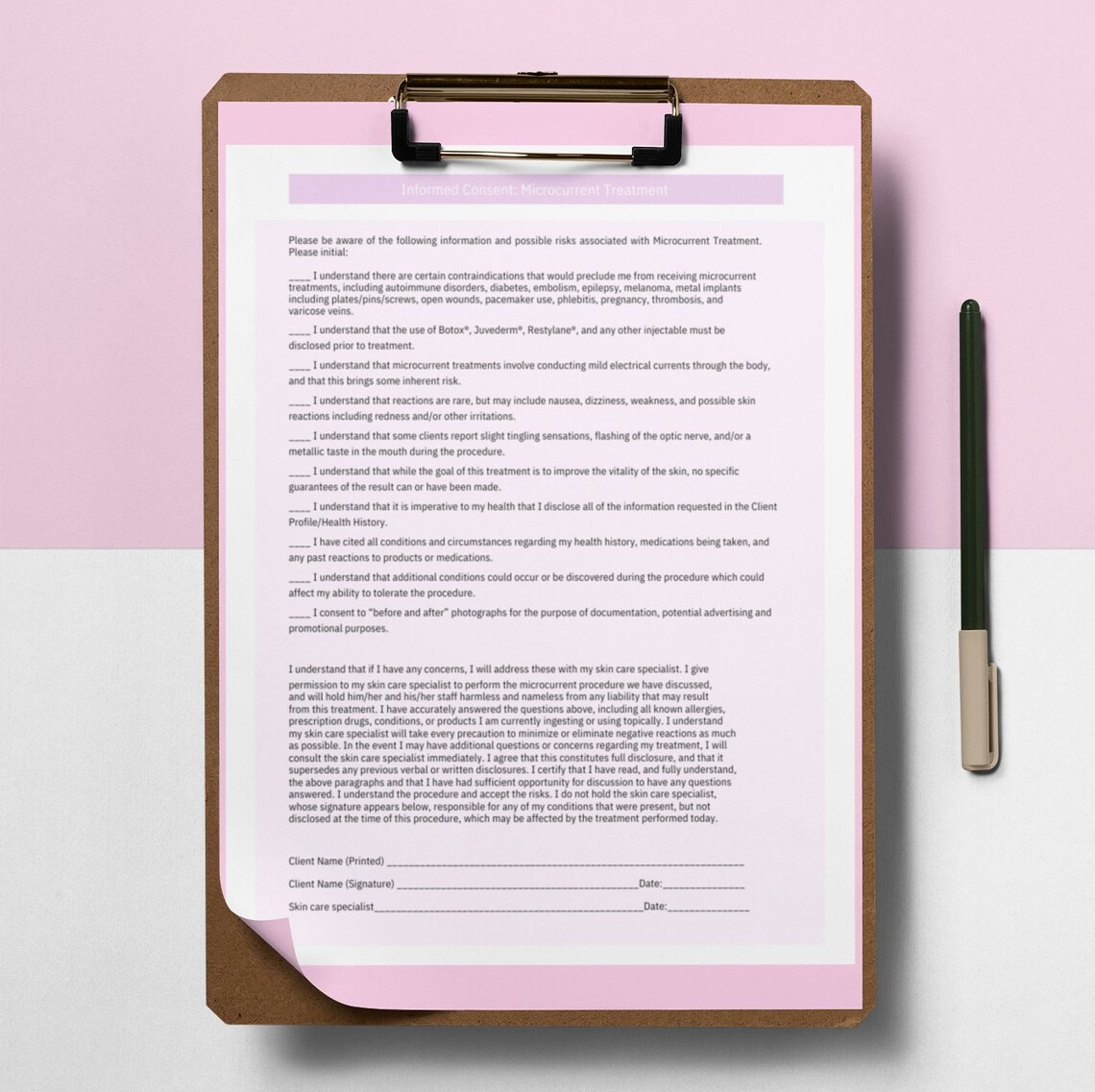 Microcurrent Client Consent Form Editable Digital, Esthetician Client ...