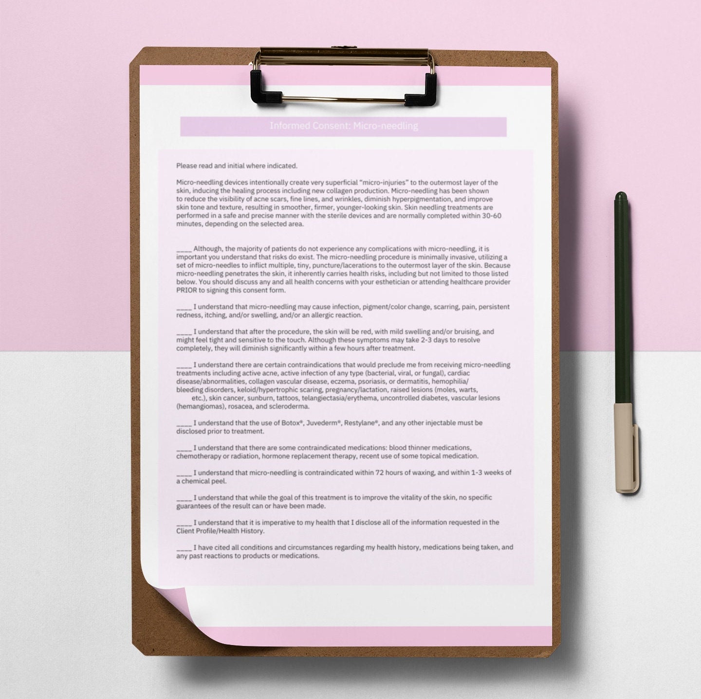 Micro-needling Client Consent Form Editable Digital, Esthetician Client ...