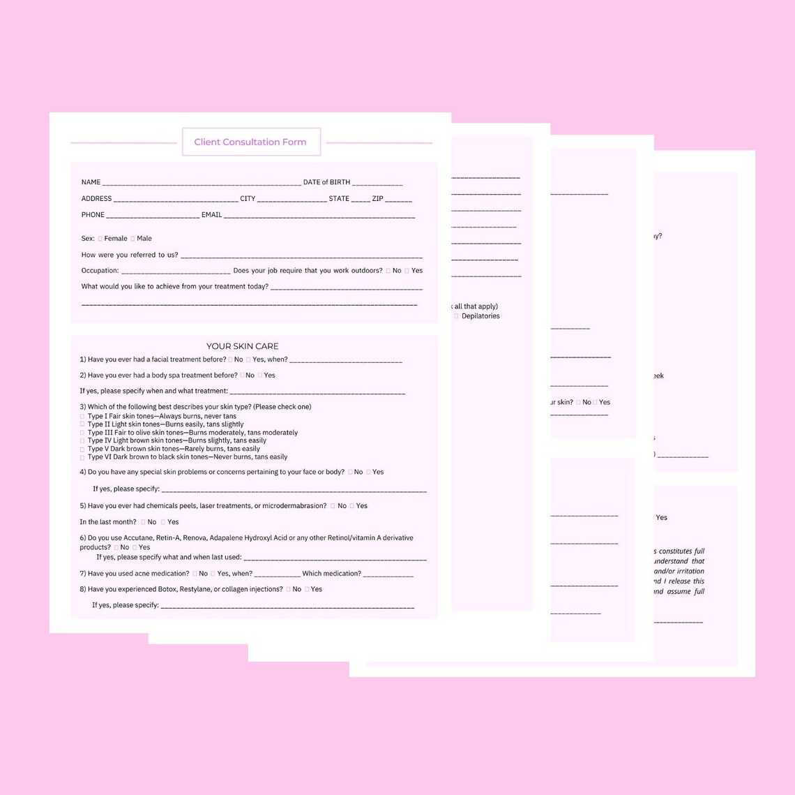 Client Consultation Form Editable Digital, Esthetician Client Intake ...