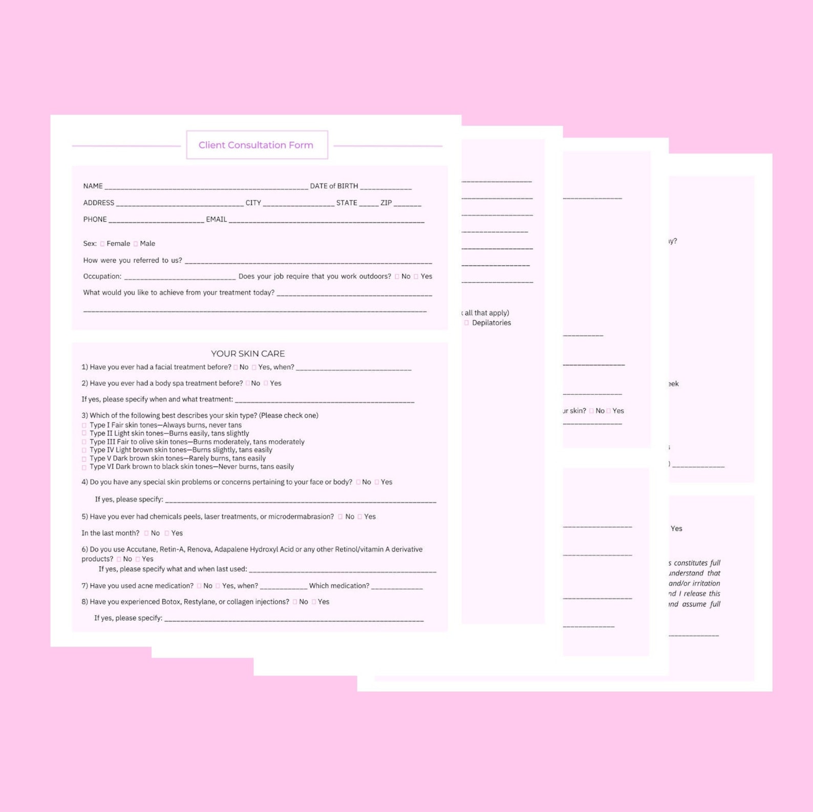 Client Consultation Form Editable Digital, Esthetician Client Intake ...