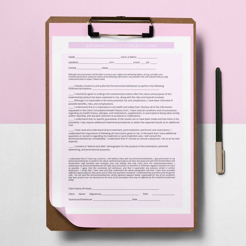 Client Consent Form, Digital Client Consent Form, Basic Client Consent ...