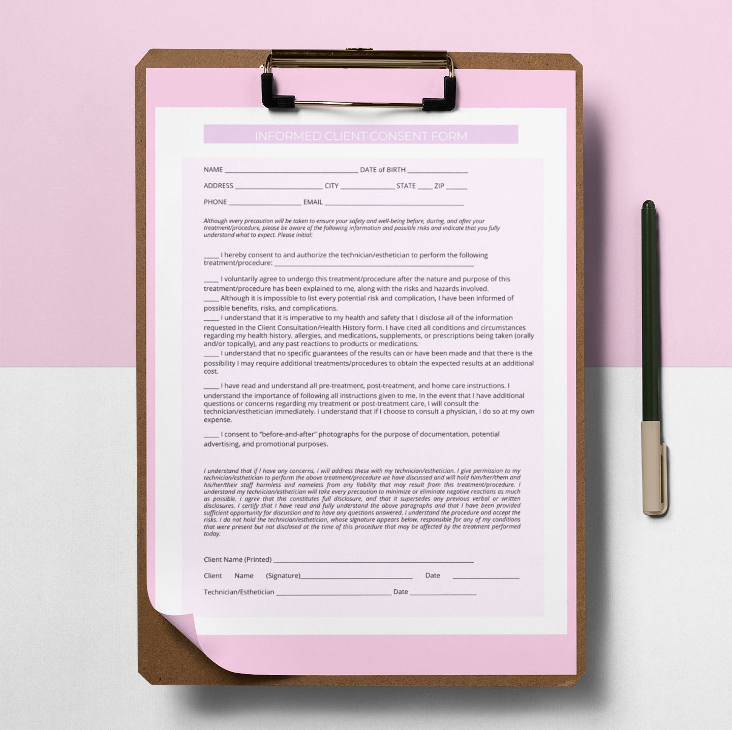 Client Consent Form, Digital Client Consent Form, Basic Client Consent ...