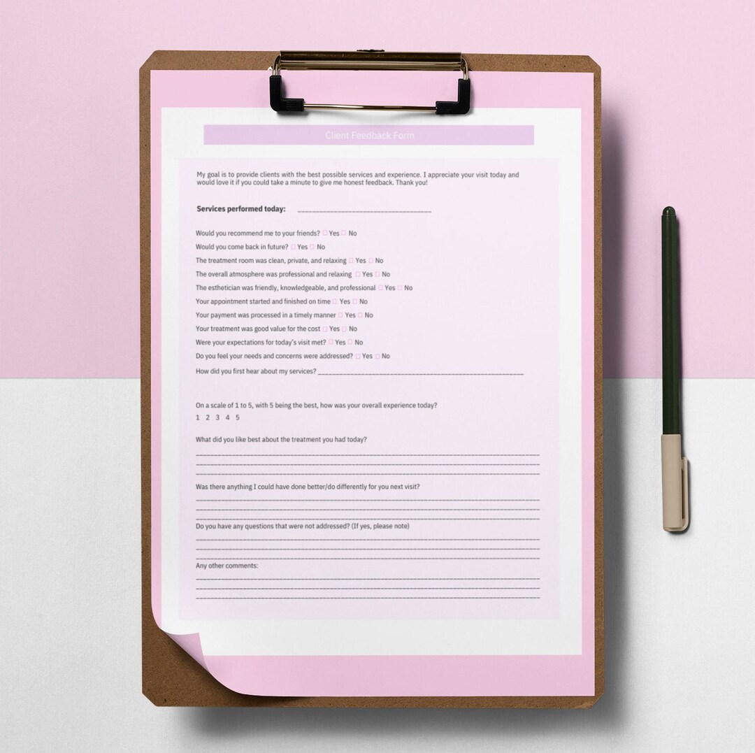 Client Feedback Form (for Solo Estheticians) Editable Digital ...