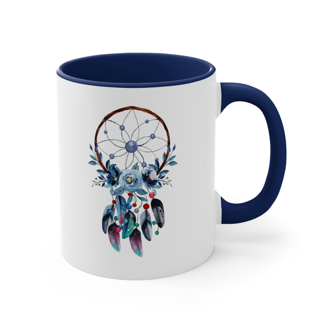 Mug 11oz Two-tone White/blue With Blue Dream Catcher Coffee Mug Vibrant ...