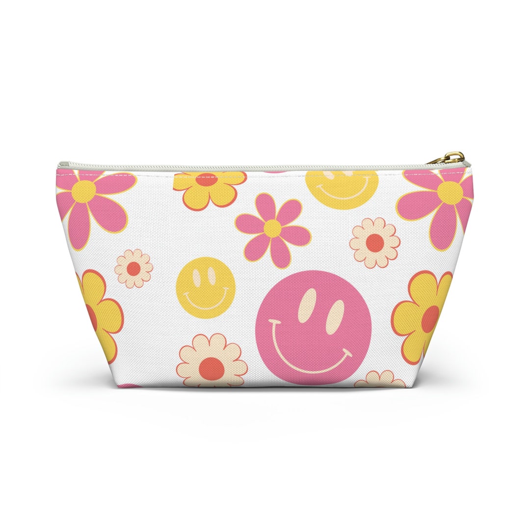Accessory Pouch W T-bottom-adorable Retro Smiley Face and Flower Power ...
