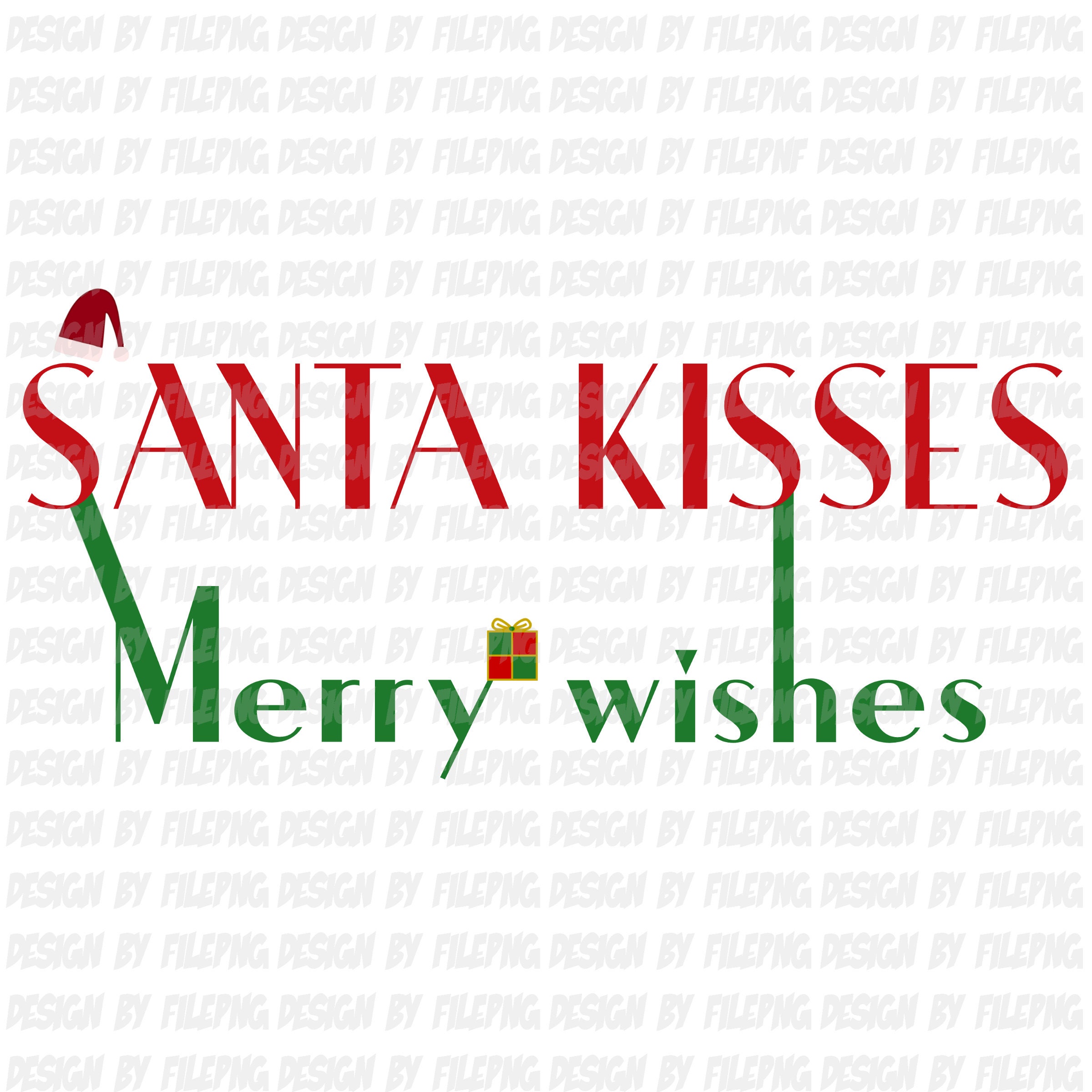 Santa Kisses Hat SVG, Gift Box PNG Merry Wishes Sublimation Designs ...