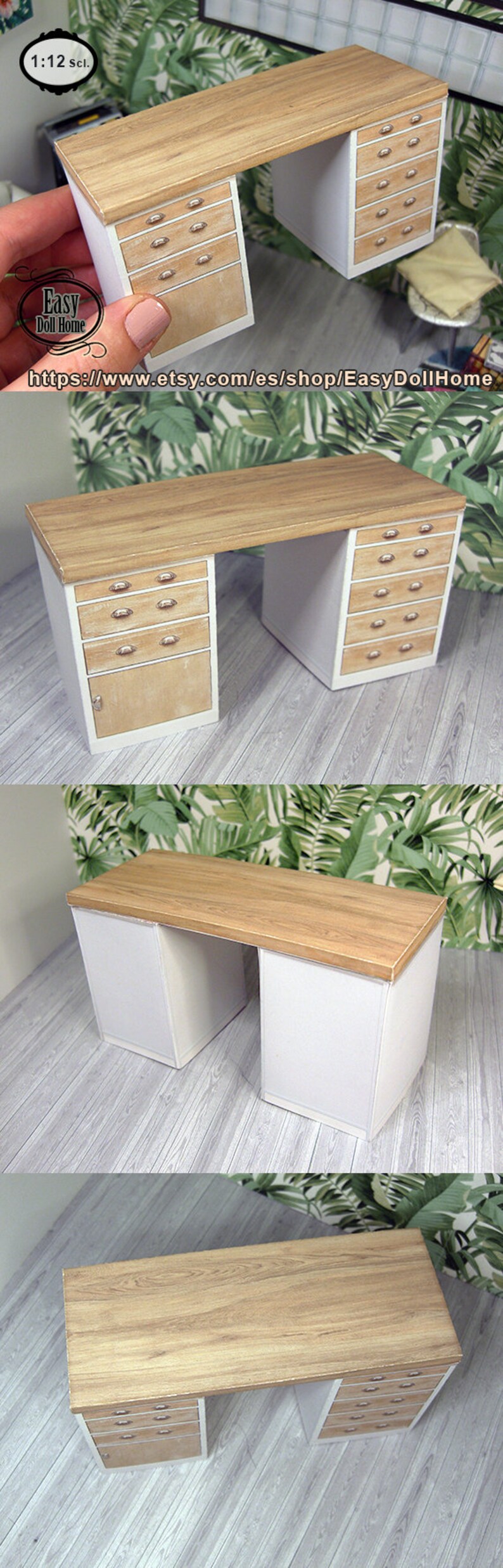 Miniature White and Wood Modern Desk, for Dollhouses, Dioramas ...