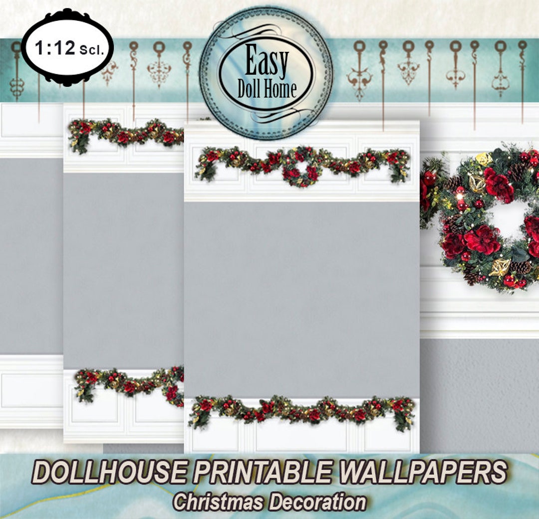 1:12 Scale Dollhouse Wallpaper, Wood Panel, Christmas Decoration ...