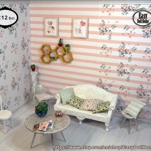 1:12 Scale Dollhouse Wallpaper, Pastel Pink, Modern Floral (printable ...