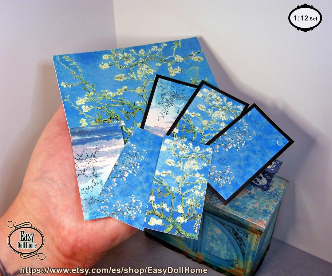 1:12 Scale, 7 Miniature Blue Tones Pictures, Dollhouse Wall Decoration ...