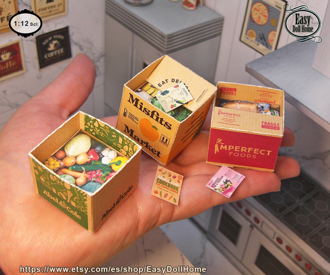 1:12 3 Miniature Boxes of Organic Products, Includes the Interiors and ...