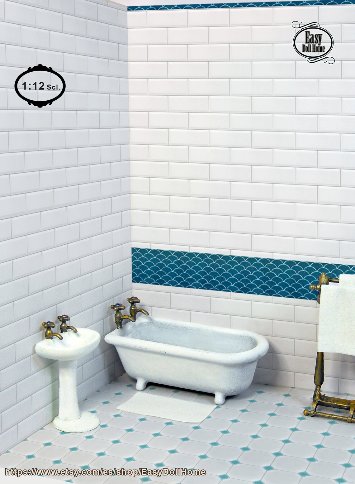 1:12 Scale, 3 Dollhouse Wallpaper, Turquoise Sea Inspiration, Modern ...