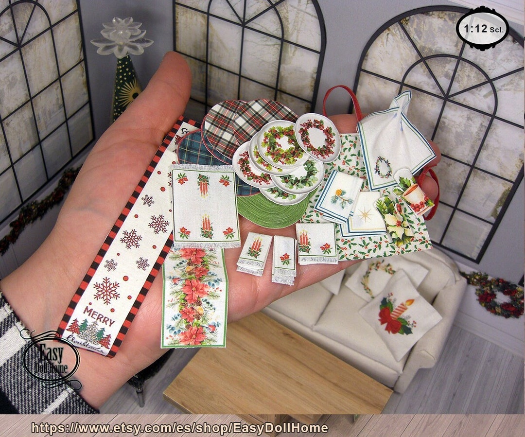 1:12 Kitchen Textile Set Miniature, Apron, Plates, Napkins, Tea Towels ...
