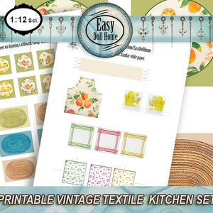 1:12 Kitchen Textile Set Miniature, Apron, Plates, Napkins, Tea Towels ...
